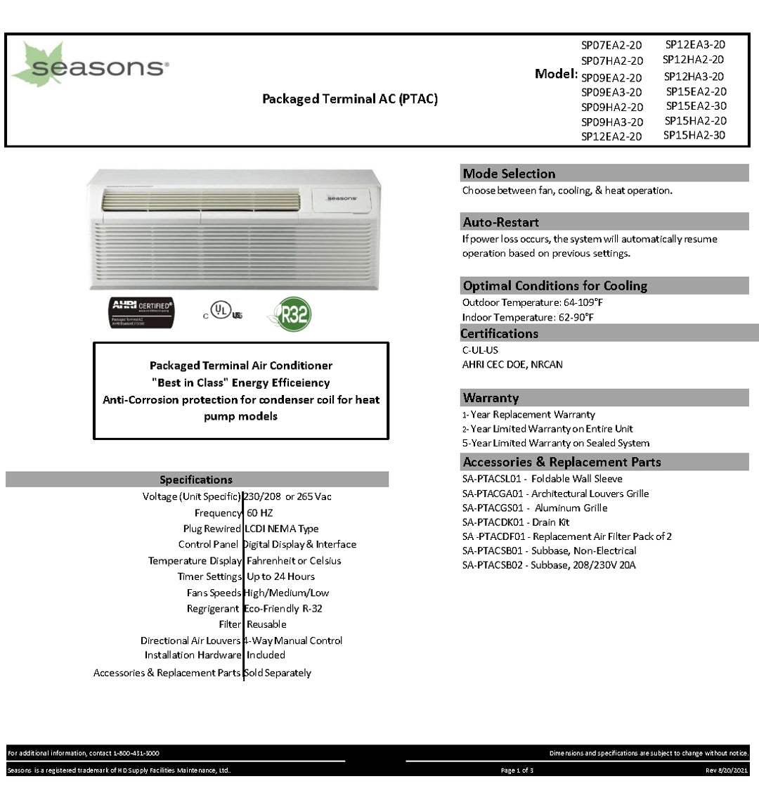 Seasons PTAC Air Filters (2-pack) – Genuine Air Filters