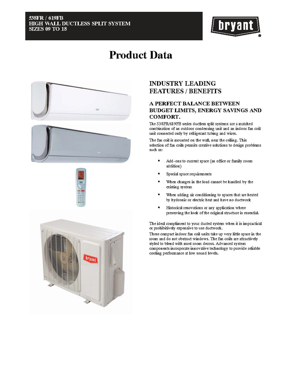 Bryant 619FEQ-series Air Filter 18,000 BTU – Genuine Air Filters